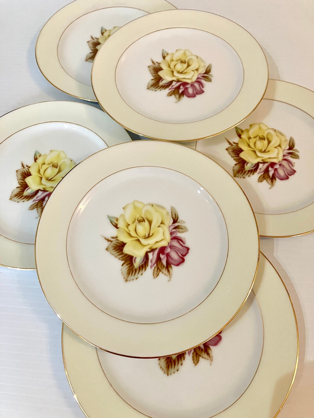 Vintage ( Set X 6) "narumi" Yellow Rose China - Bread/dessert Plates ...