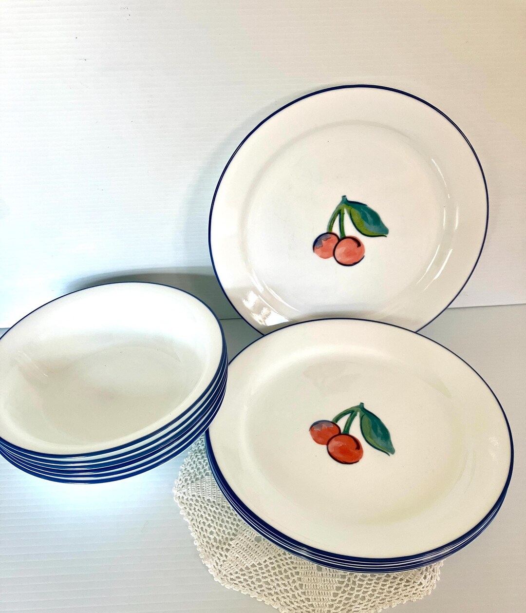 Set of 12 Vintage CORELLE Pattern Fruit Basket Cherries - 6 Plates W ...