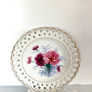 Vintage Floral Plates set of 2 Porcelain Lace Edge Plates hand Painted ...