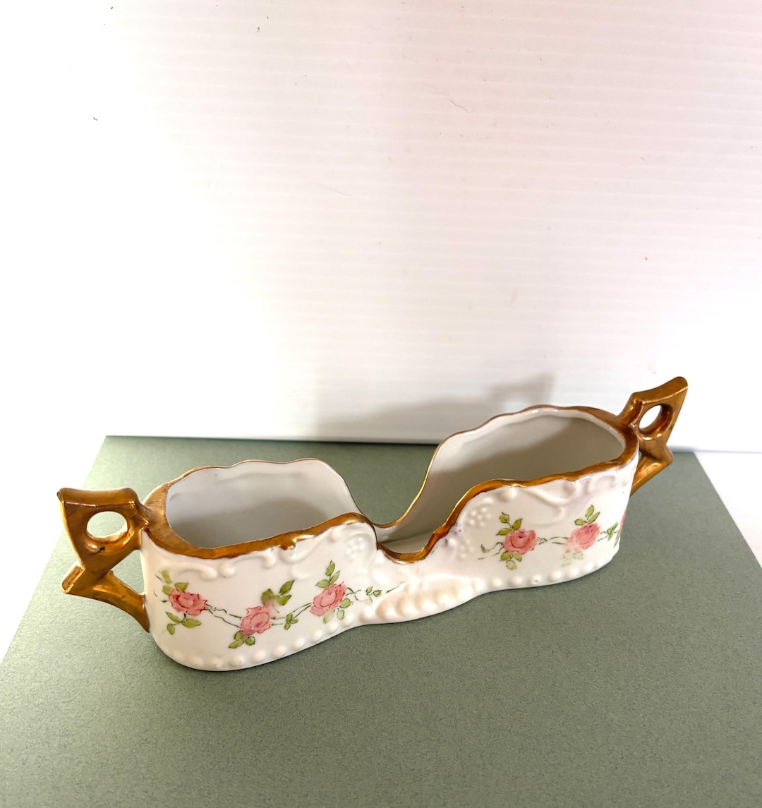 Vintage Signed Hand-painted Porcelain Double Spoon Holder/utensil Caddy ...