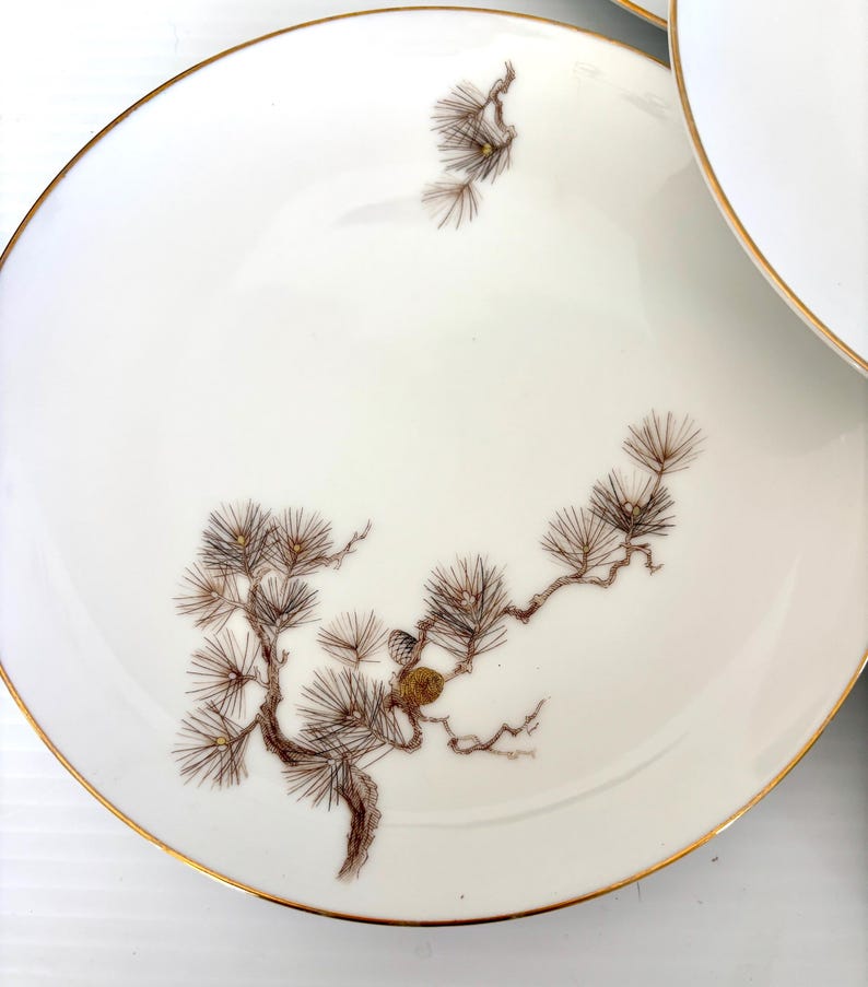 Vintage (set X 5) Sango Larchmont Brown Pine Branch Porcelain Plates ...