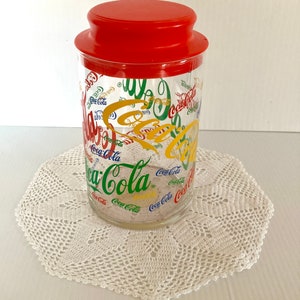Vintage Coca Cola Glass Storage Container With Red Plastic Lid Indiana ...