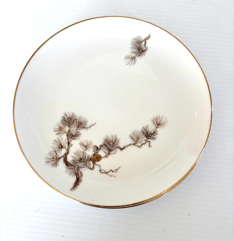 Vintage (set X 5) Sango Larchmont Brown Pine Branch Porcelain Plates ...