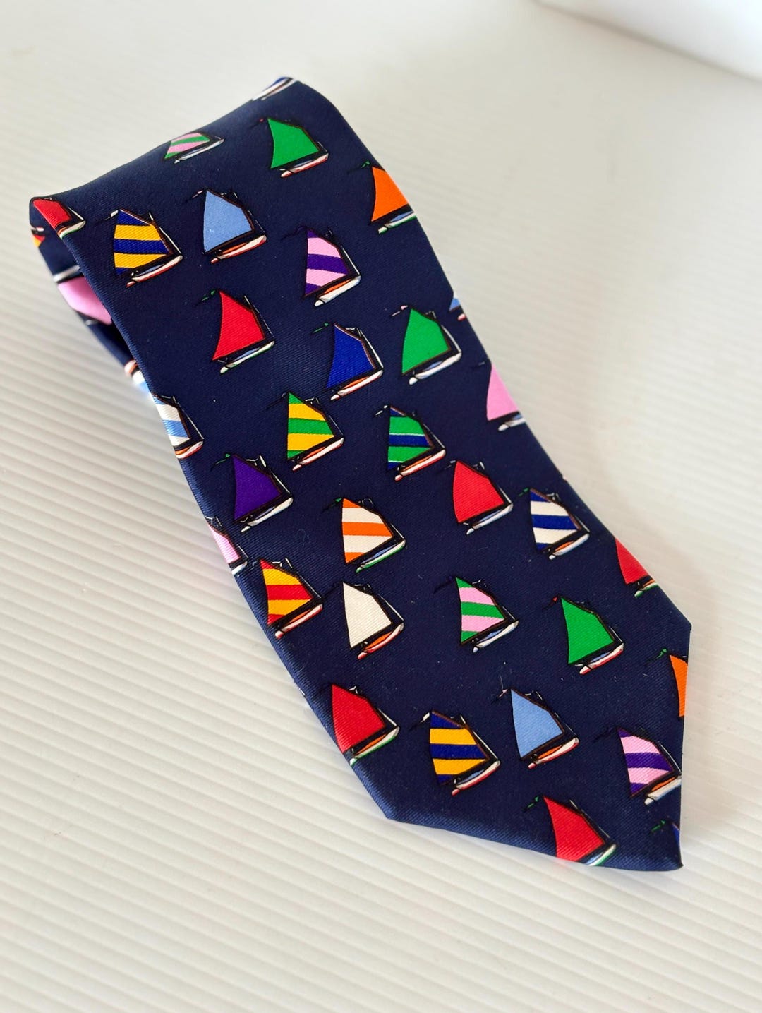 Vintage ALYNN Silk Necktie: "rainbow Fleet" Sailboat Print - Etsy