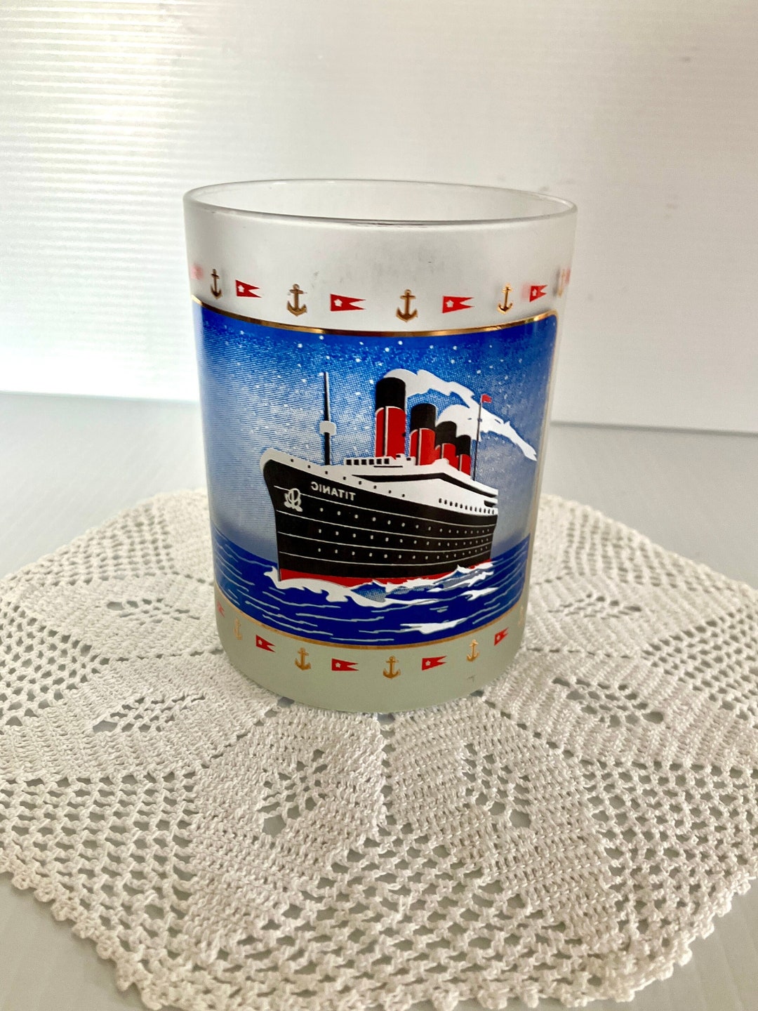 Vintage Titanic Rocks Glass, R.M.S. Titanic Frosted Low Ball Whisky ...
