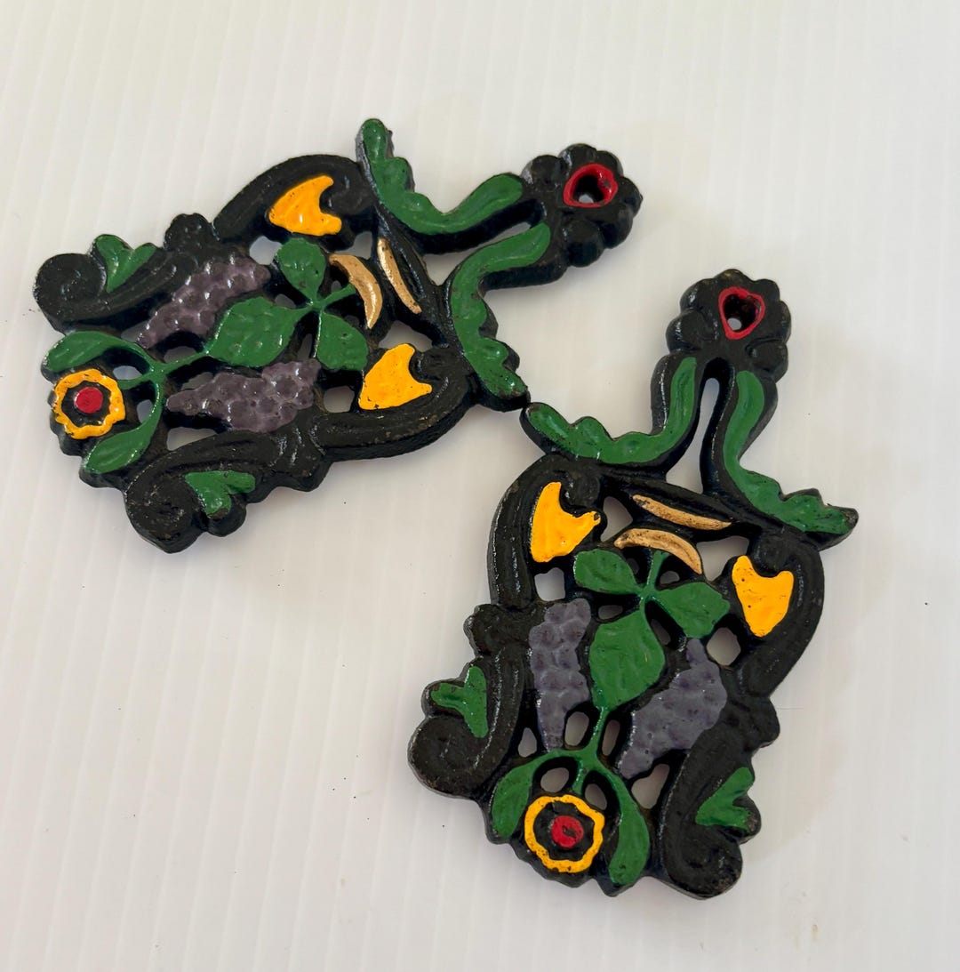 Vintage Mini Pair Cast Iron Miniature Trivets - Grapes - Decorative ...