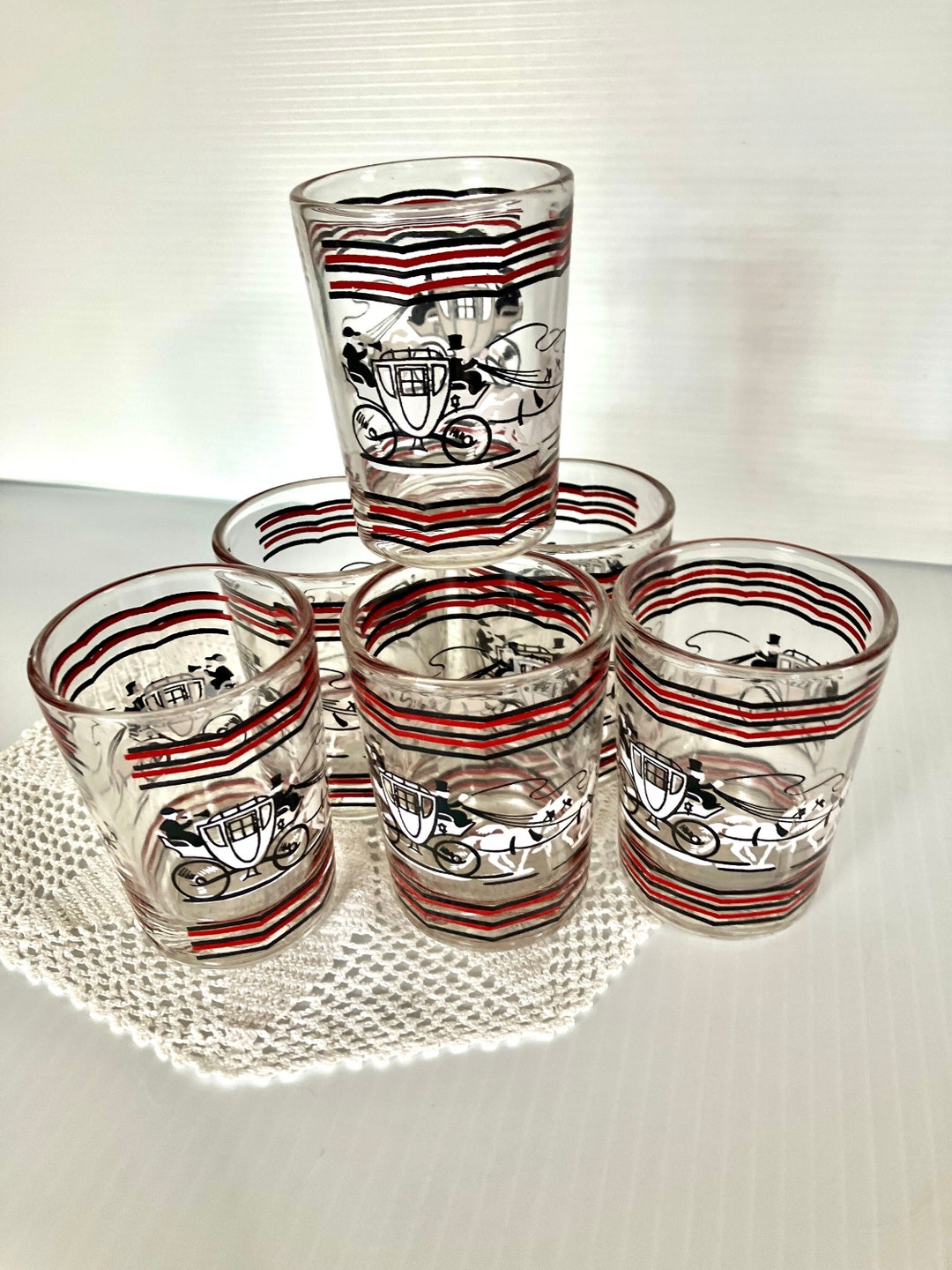 Vintage (set of 6) Mid-century MCM Glasses Hazel Atlas Stage Coach ...