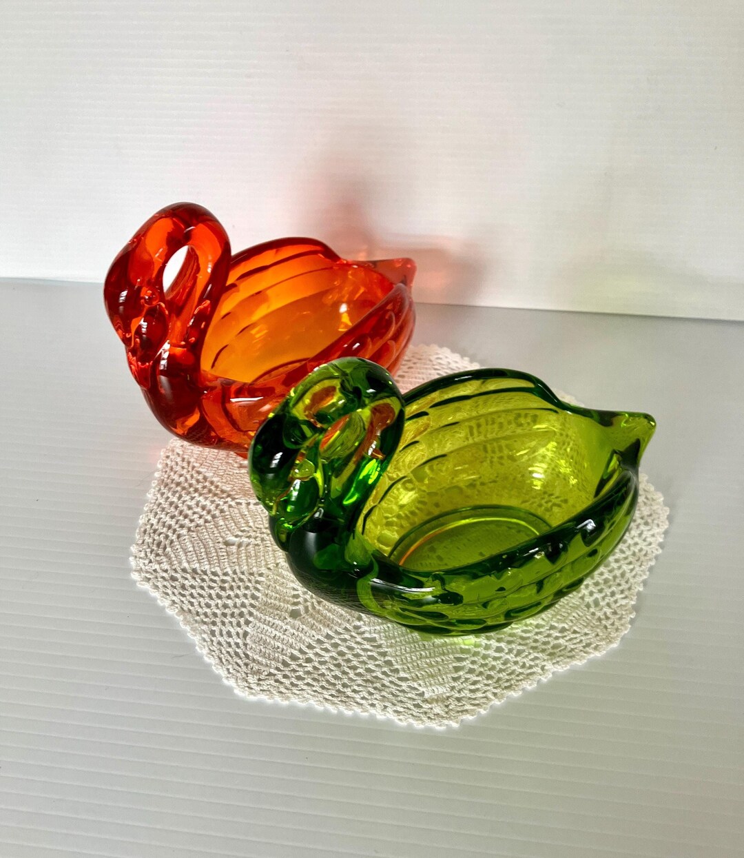 One Vintage Viking Glass SWAN - Orange(amberina)/olive Green - Candy ...