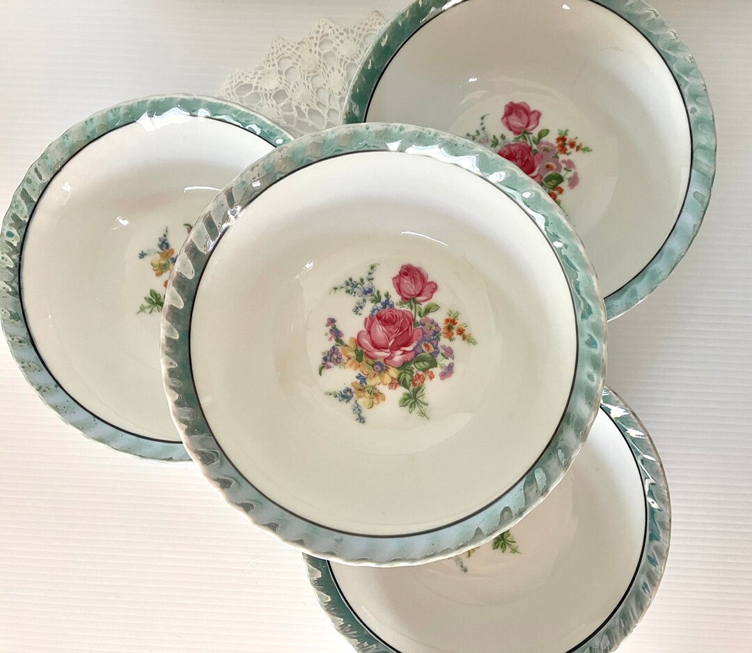 Vintage (set of 4) Lusterware Rose Bowls - Pink Roses/green Trim ...