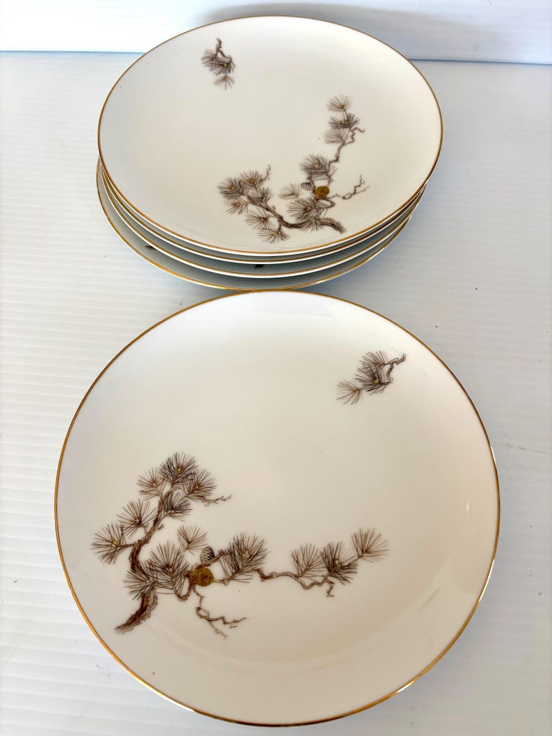Vintage (set X 5) Sango Larchmont Brown Pine Branch Porcelain Plates ...