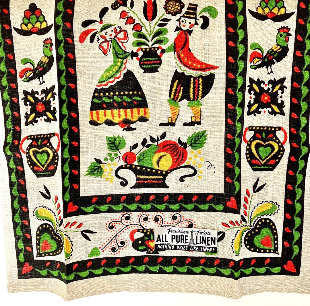 Vintage (quantity 1) Linen Parisian Prints Kitchen Tea/ Hand Towel ...