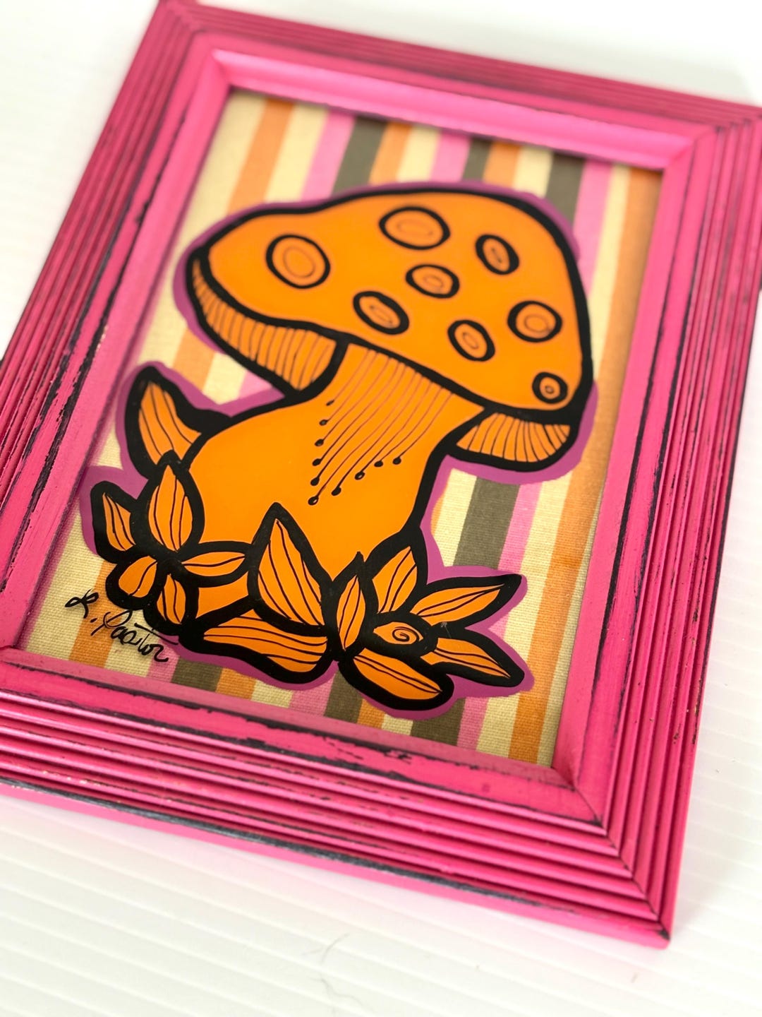 Orange Mushroom Reverse Glass Painting - Signed Original Art - Etsy