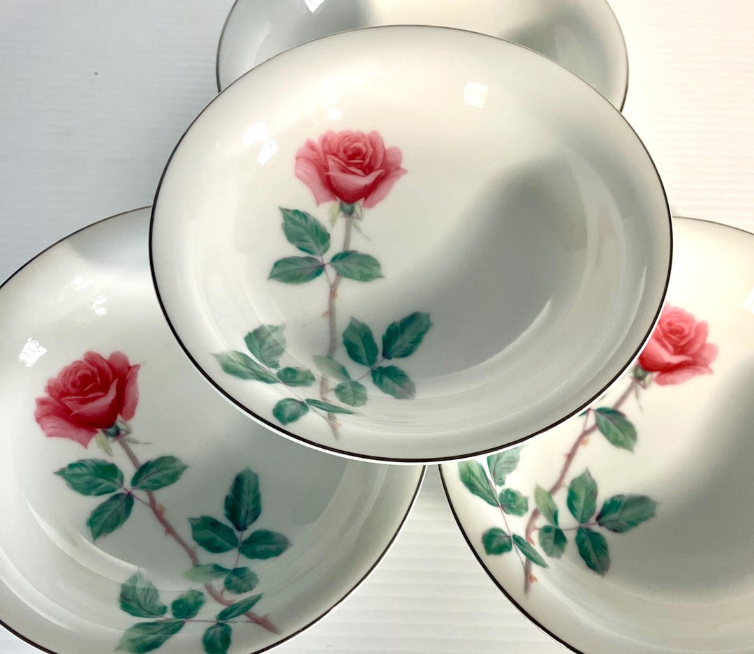 Vintage (set of 4) NIPPON - Small Porcelain Bowls/pink Rose/silver Edge ...