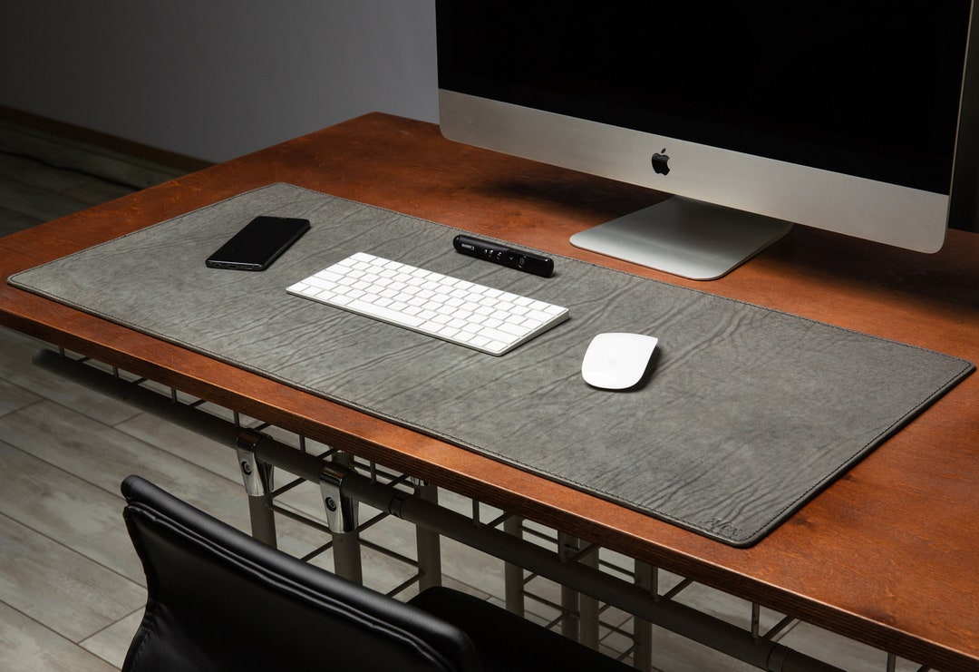 Gray Leather Desk Blotters Extra Large Leather Desk Mat 4mm Thick Soft ...