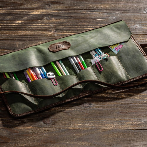 Personalized Roll up Pencil Case Leather Pen Roll - Etsy