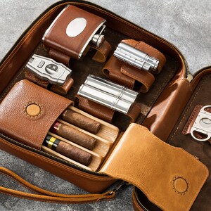 Large Travel Cigar Case (genuine Leather & Wood) Personalized by Your ...