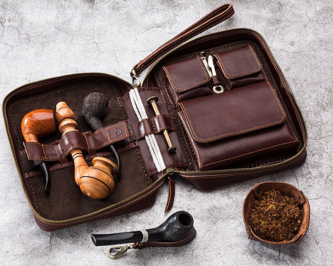 Leather Pipe Bag | Travel Tobacco Pouch for Full Smoking Set * Smokers ...