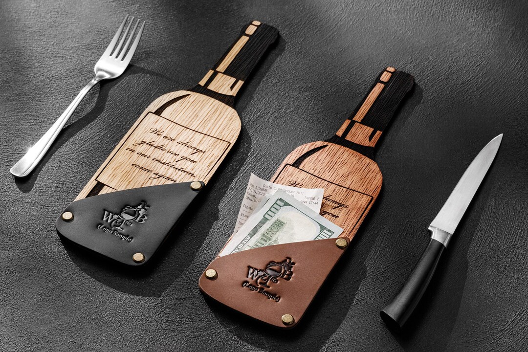 Leather Check Presenter Wine Bottle Shape | Restaurant Bill Holder ...