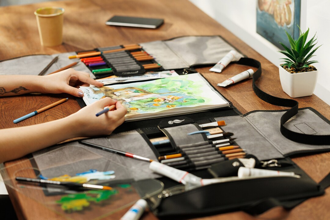 Large Leather Drawing Organizer for Left Handed & Right Handed Artists ...