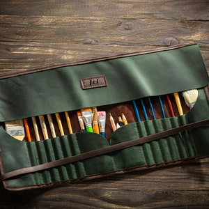 Artist Gift Large Leather Brush Roll up Professional Artist Roll ...