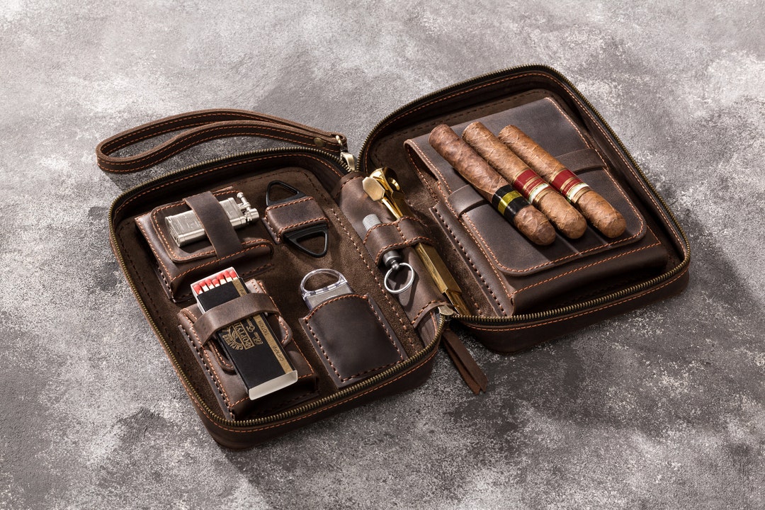 Leather Travel Cigar Case for Cigar Accessories | Groomsmen Gift ...