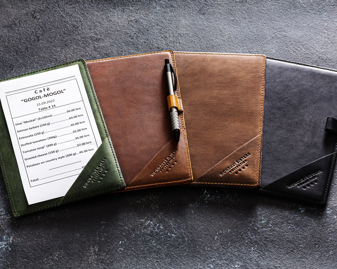 Personalized Leather Bill Holder Pad Small A5 Menu Board Cafe Bar Check ...