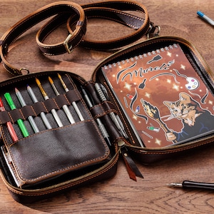 Leather Artist Kit Bag | Travel Sketchbook Organizer | Personalized by ...