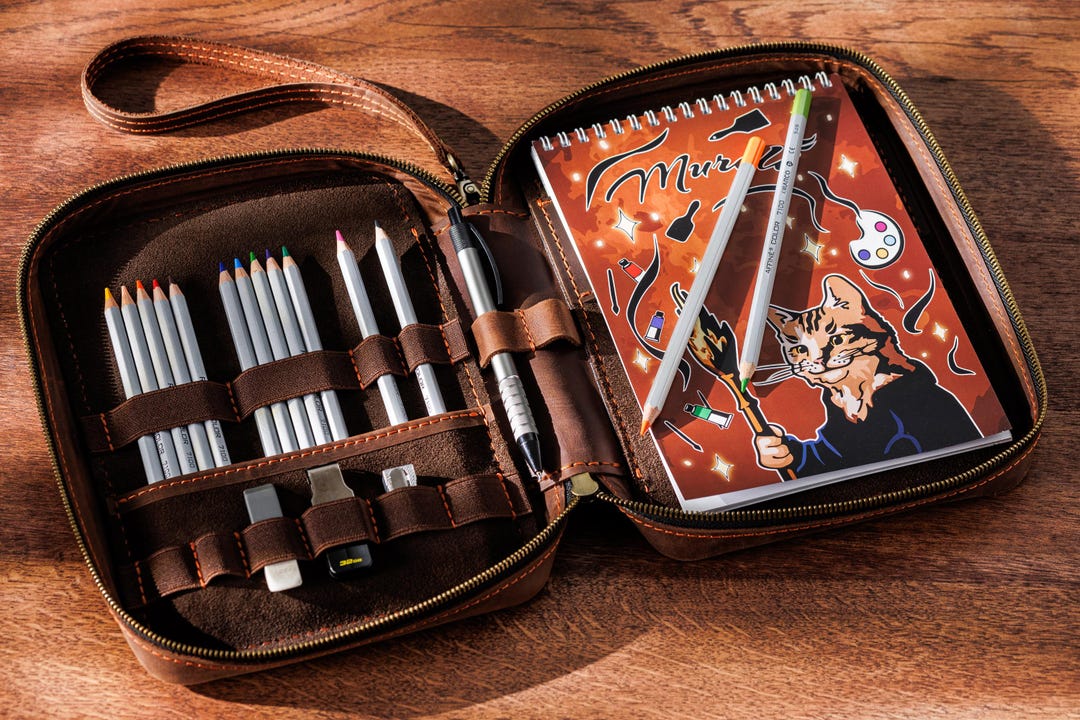 Leather Sketchbook Zipper Case | Personalized Art Journal Bag A5 ...