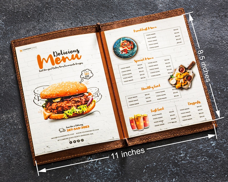 Personalized Leather Restaurant Menu Cover for 8.5 X 11 Sheets With ...