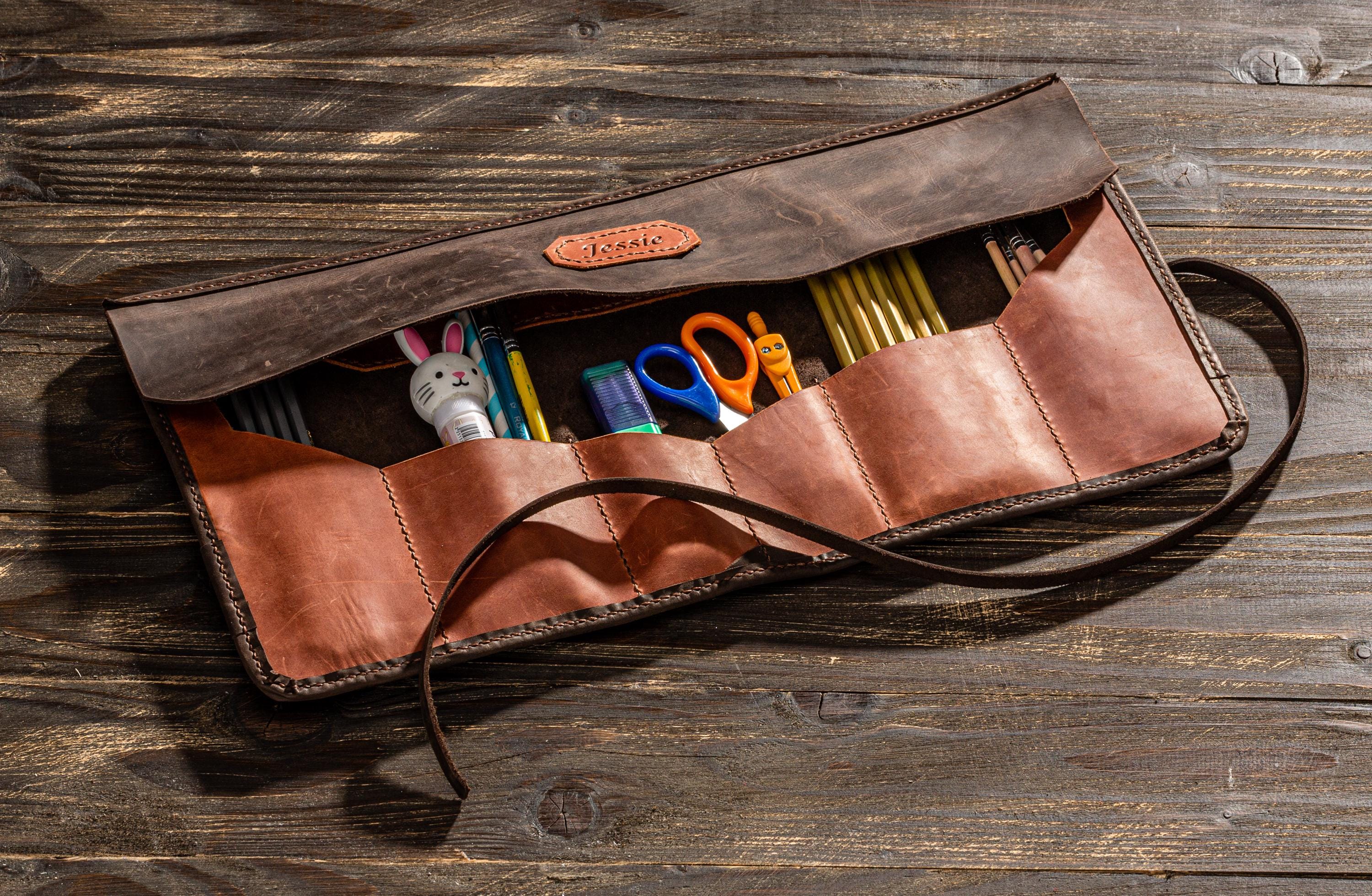 Leather Pencil Roll | Personalized Pencils Case | Artist Tool Organizer ...