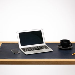 Navy Blue Leather Desk Mat, Protective Leather Pad, Personalized Table ...