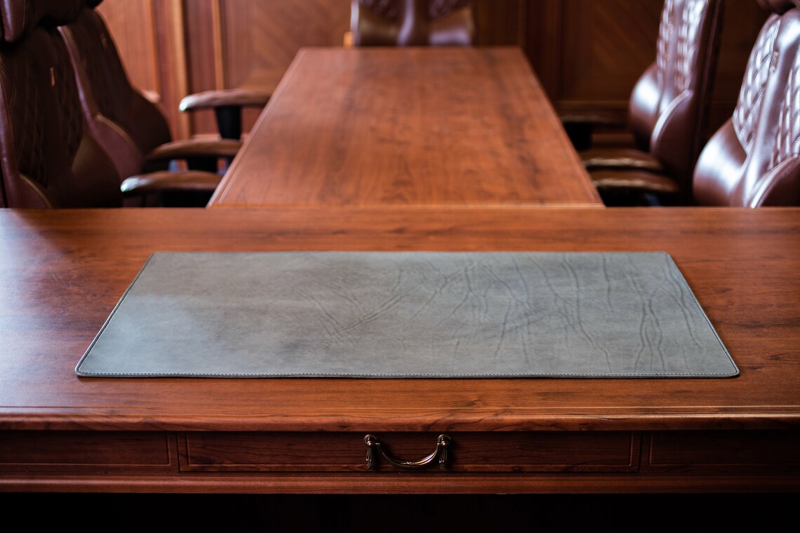 Thick Leather Desk Mat Extra Large Gray Desk Blotter Genuine - Etsy