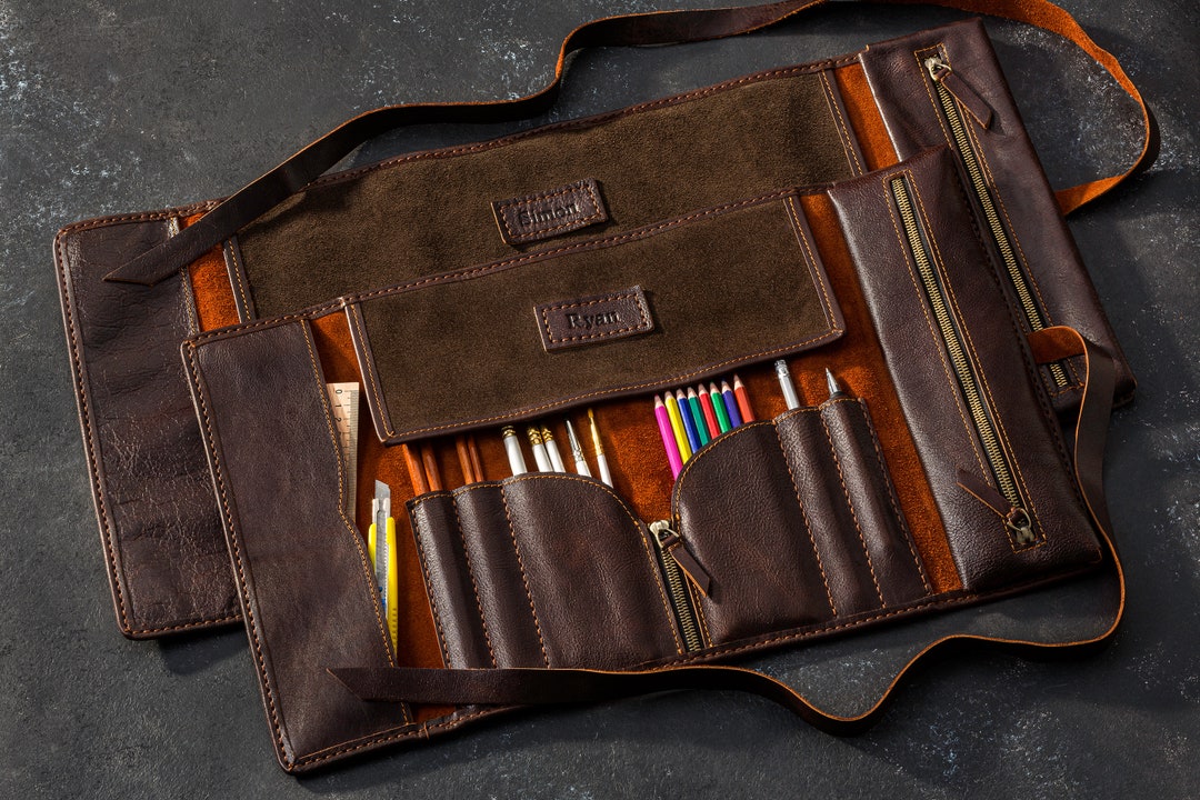 Art Supplies Roll up | Leather Pencil & Brush Case | Personalized ...