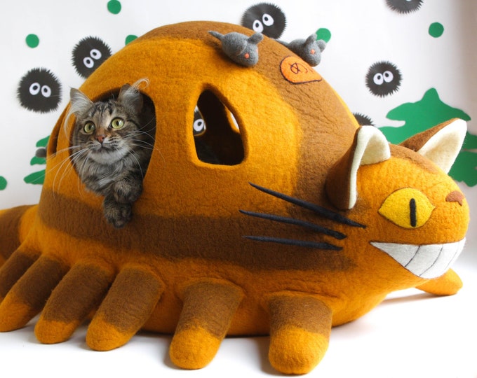Cat Bed Catbus, Cat Cave Nekobasu, Cat House Totoro, Felted Pet Bed ...