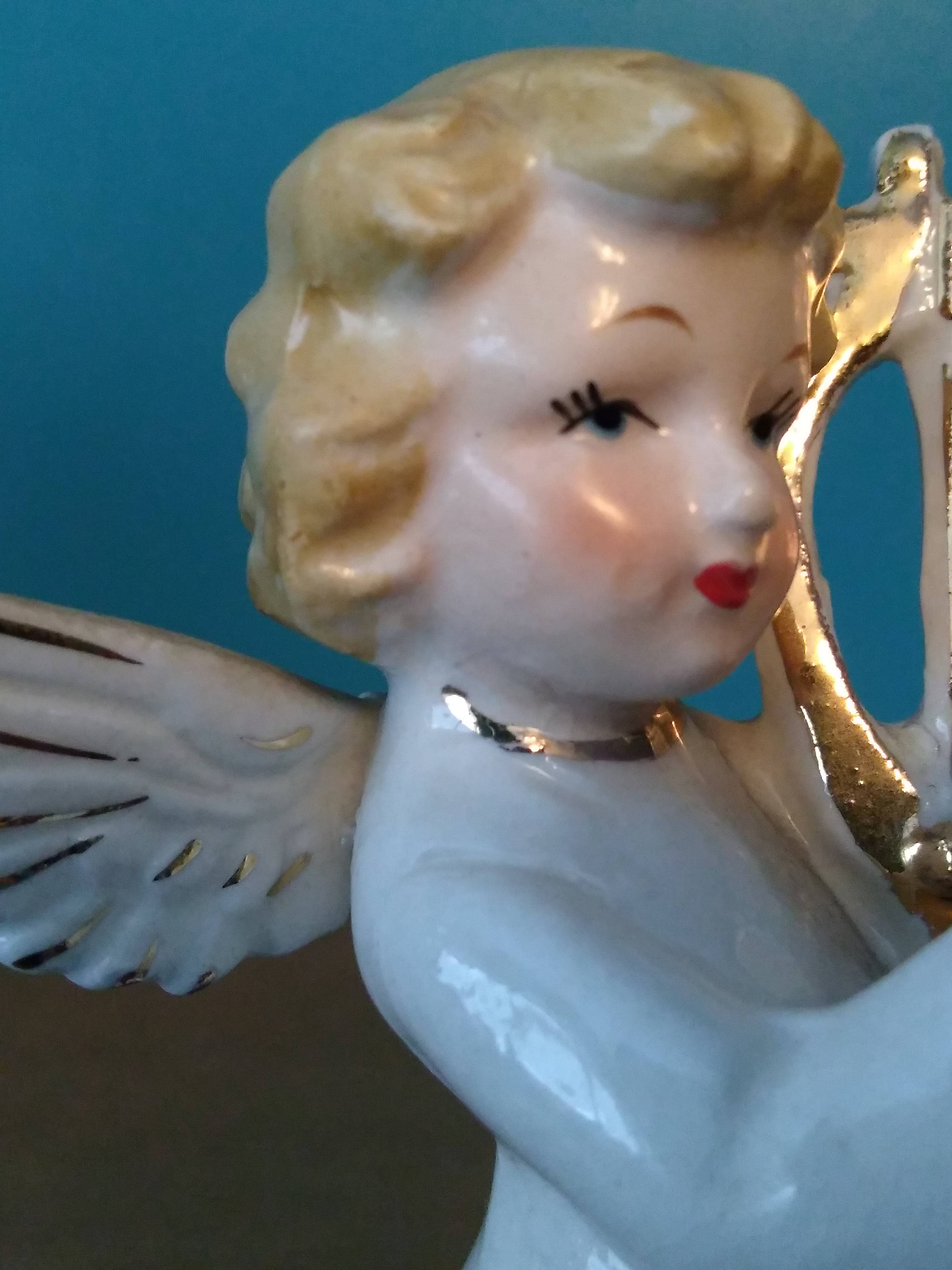 Ceramic Angel With a Harp Edged in Gold. | Etsy