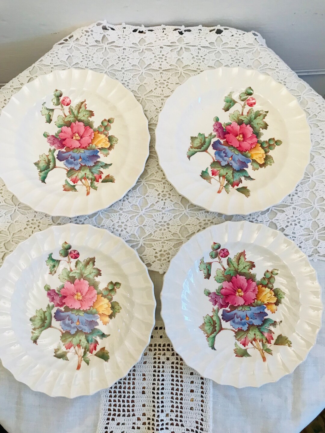 Spode Plates With Hollyhocks - Etsy