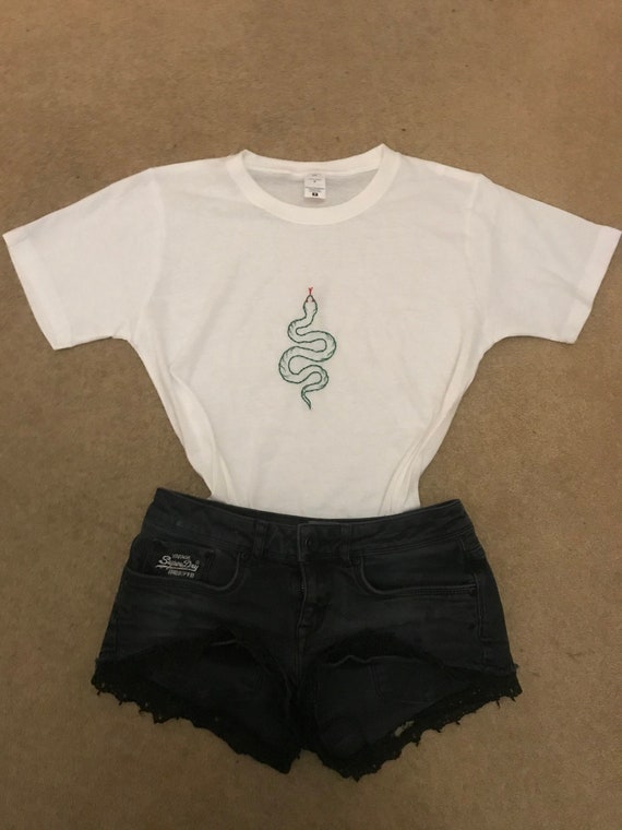 Emerald Green Snake Hand Embroidered Unisex T-shirt UK | Etsy