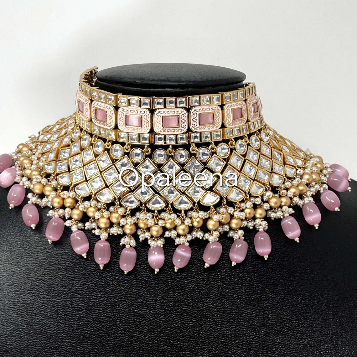 Stylish Soft Baby Pink Bridal Kundan Choker Set Kundan Polki Jewellery Set Baby Pink Meenakari ...