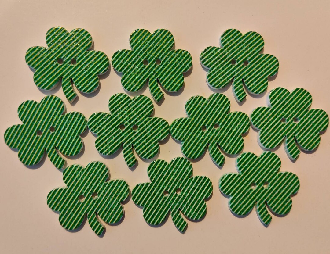 10 Green and White Striped Shamrock Buttons, Size 1 Inch, Matching ...