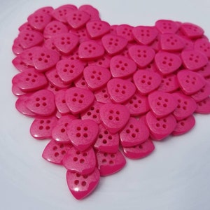 10 Rose Pink Heart Buttons With 4 Sew Through Holes, Flatback, Handmade ...