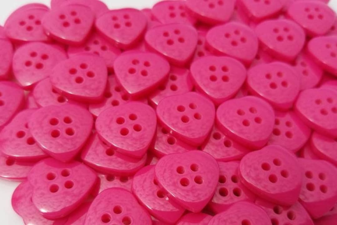 10 Rose Pink Heart Buttons With 4 Sew Through Holes, Flatback, Handmade ...