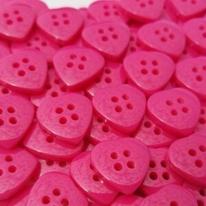 10 Rose Pink Heart Buttons With 4 Sew Through Holes, Flatback, Handmade ...