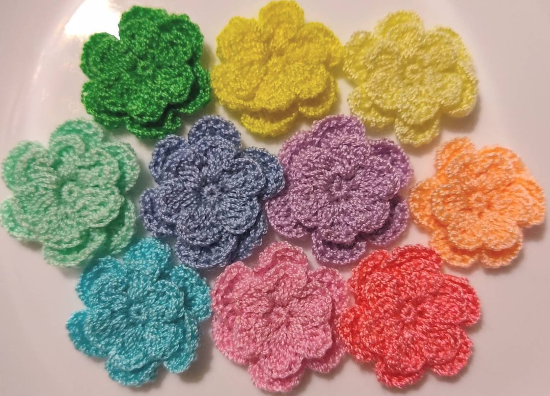 10 Crocheted Flowers, Double Layer Flowers, 10 Colors, One Flower in ...