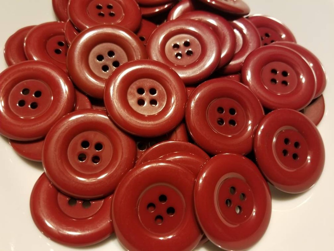 10 Extra Large Deep Red Buttons, Size 38mm Round, 1-1/2 Inch, With 4 ...