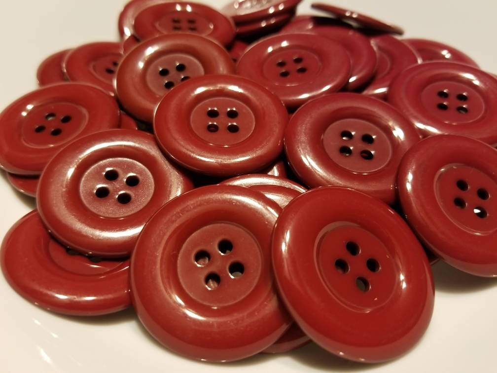 10 Extra Large Deep Red Buttons, Size 38mm Round, 1-1/2 Inch, With 4 ...