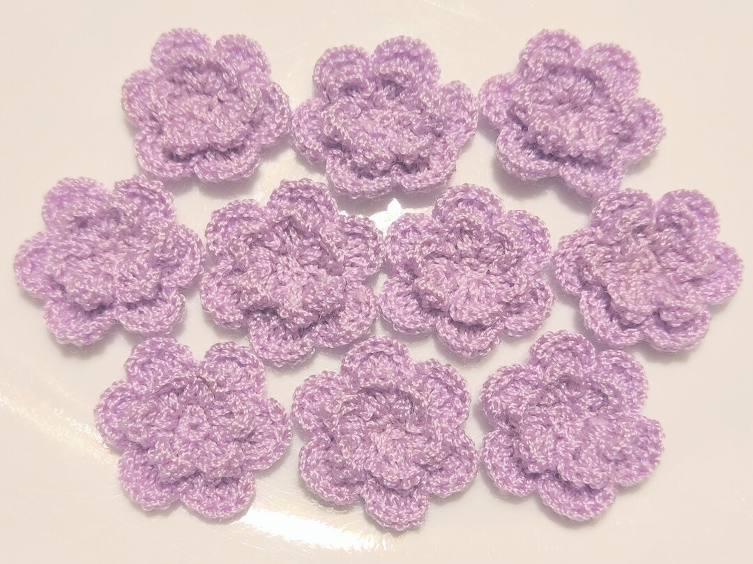 10 Lavender 2-layer Crocheted Crochet Flowers, Double Layer Flowers ...