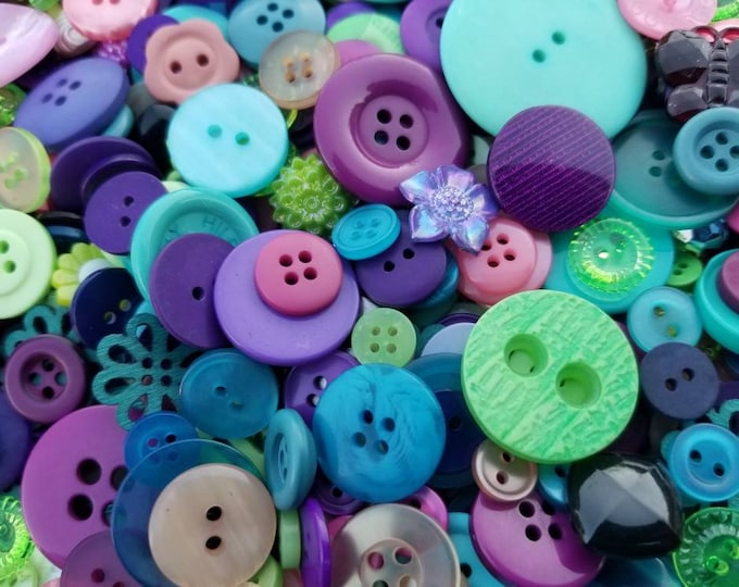 100 Peacock Garden Buttons, Blue, Green, Purple, Brown, Turquoise, Pink ...