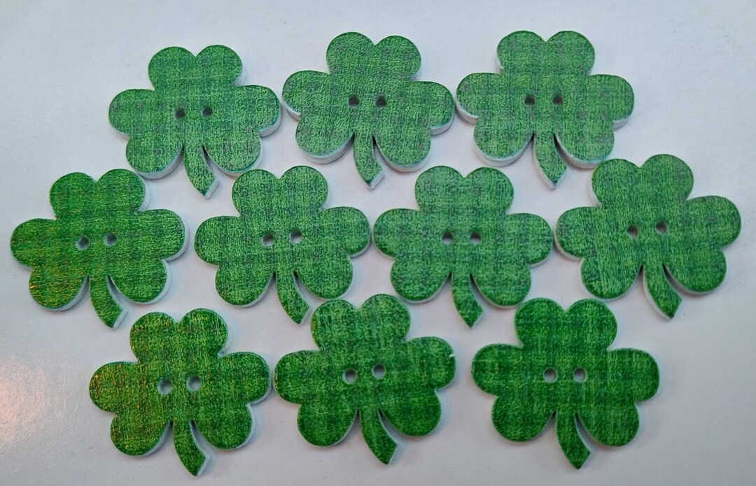 10 Green and Dark Green Plaid Shamrock Buttons, Size 1 Inch, Matching ...
