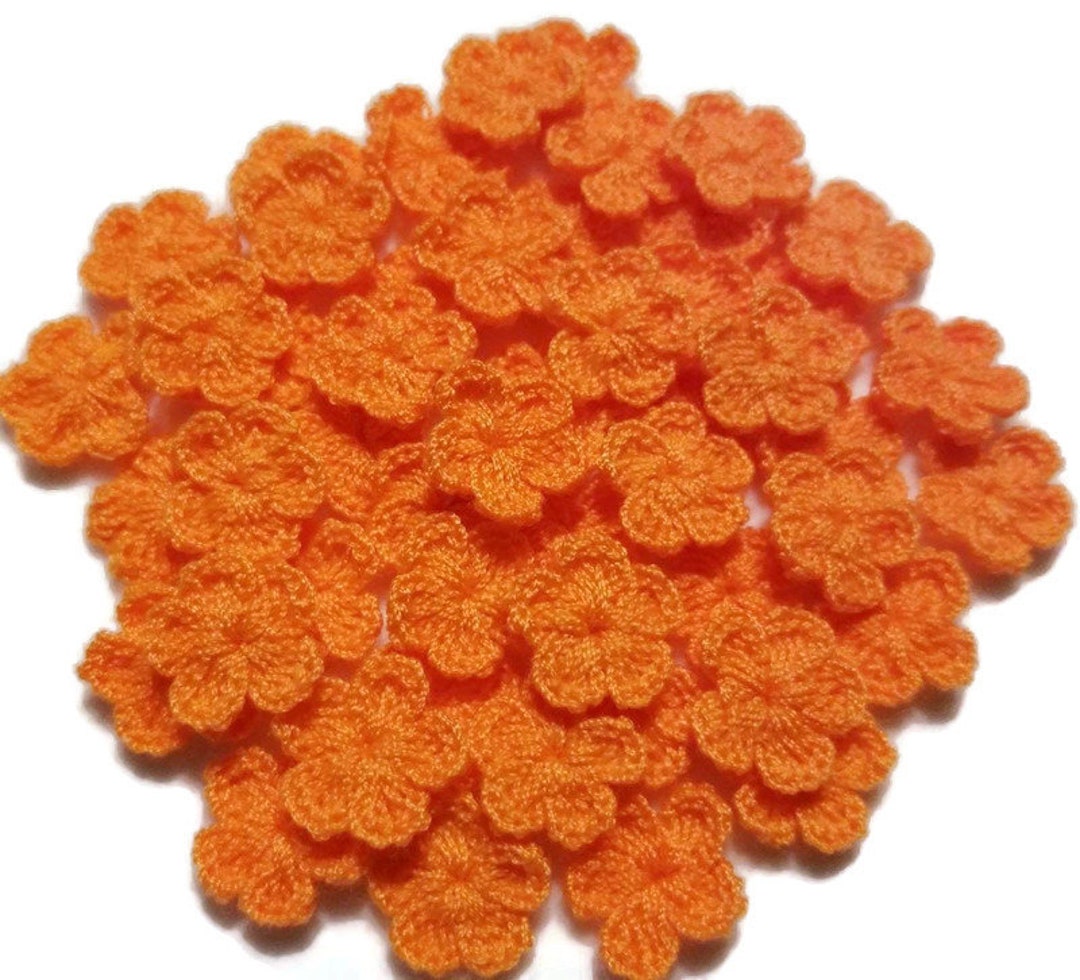 50 Bright Orange Mini Crochet Flowers, About 3/4 Inch Size Flowers ...