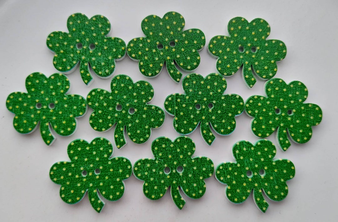 10 Green Shamrock Buttons With Yellow Dots, Size 1 Inch, Matching ...